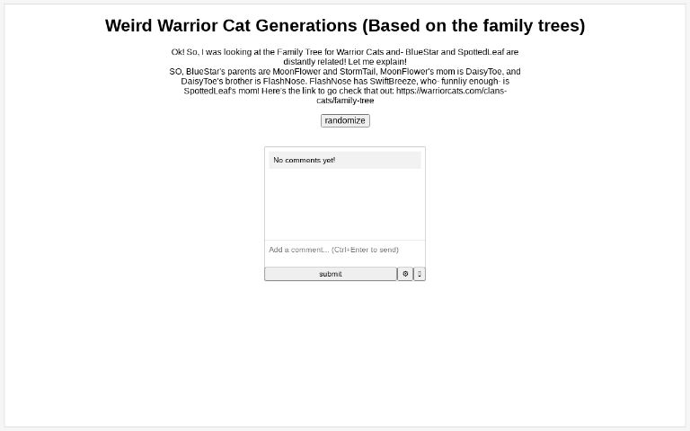 Weird Warrior Cat Generations (Based on the family trees)