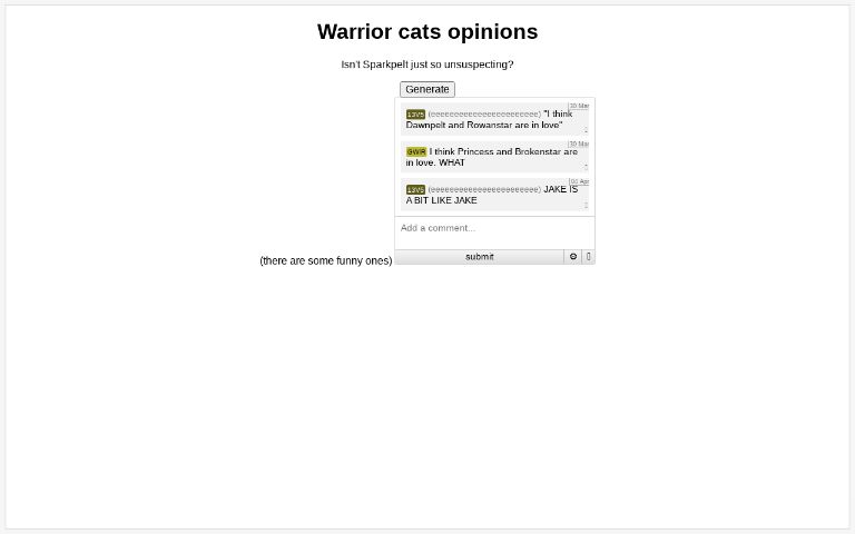 Warrior cats opinions ― Perchance Generator