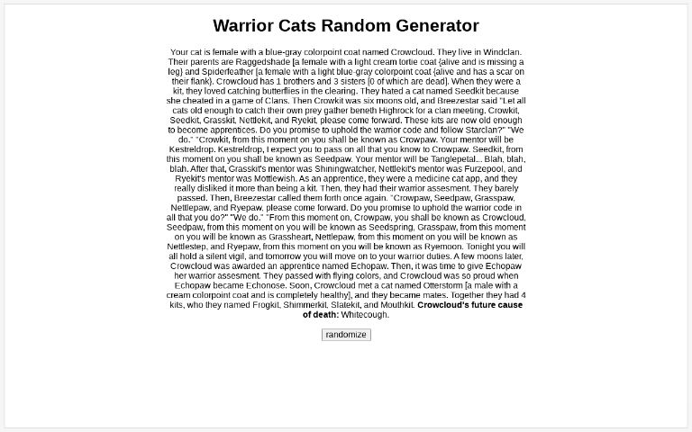 Warrior Cats Random Generator