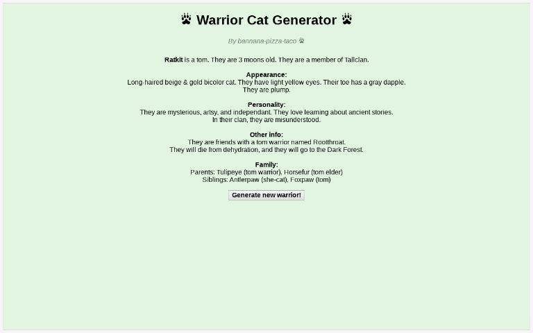 Warrior Cat Generator