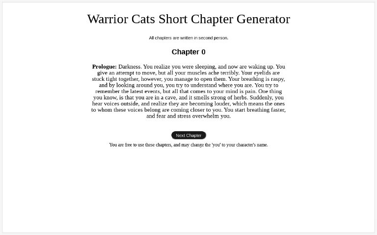 Warrior Cats Short Chapter Generator