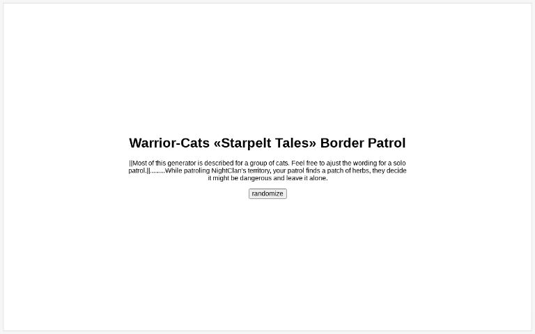 Warrior-Cats «Starpelt Tales» Border Patrol ― Perchance Generator