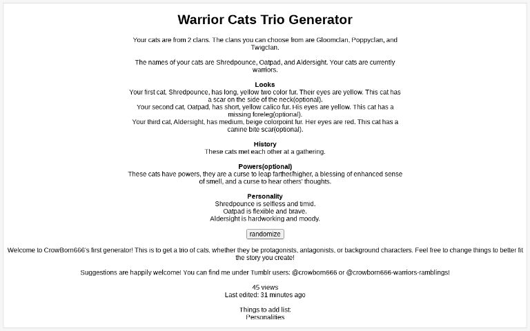 Warrior Cats Trio Generator