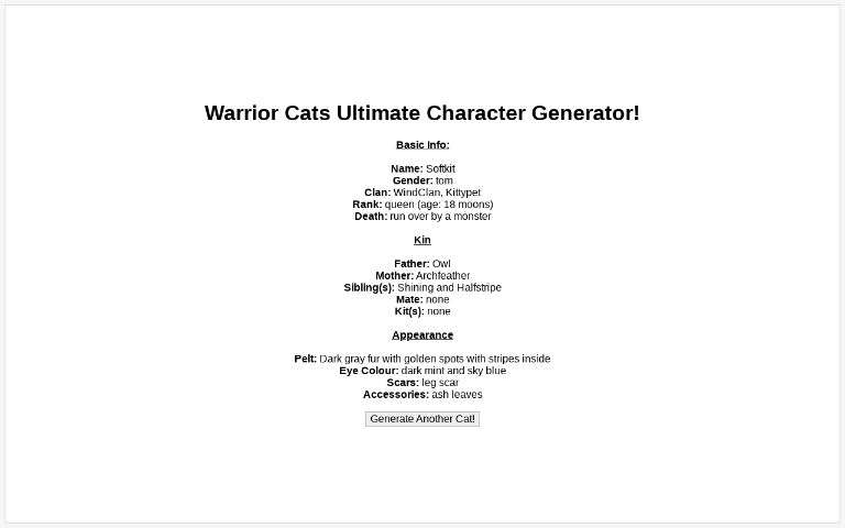 Warrior Cats Ultimate Character Generator!