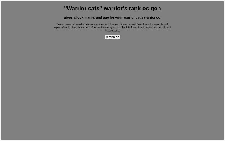 "Warrior cats" warrior's rank oc gen ― Perchance Generator