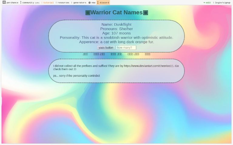 Warrior Cat Names ― Perchance Generator