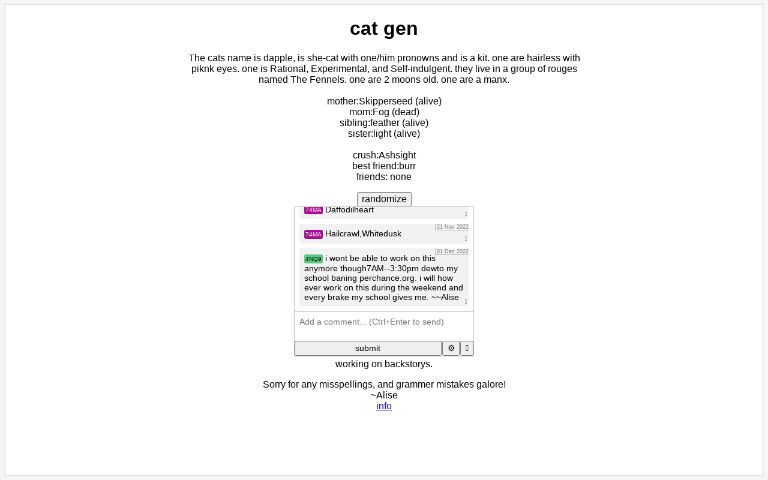 cat gen ― Perchance Generator