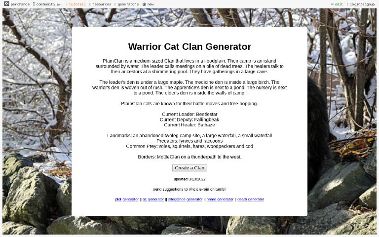 Warrior Cat Clan Generator