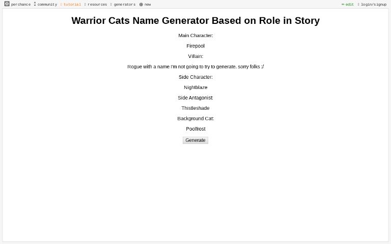 Warrior Cats Name Generator Based on Role in Story