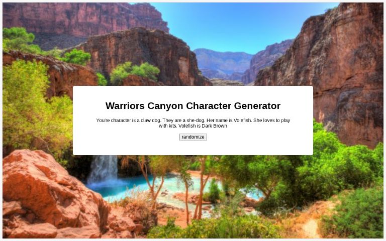 Warriors Canyon Character Generator