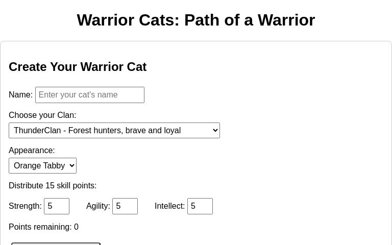 Warrior Cats: Path of a Warrior ― Perchance Generator