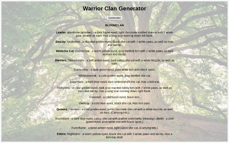 Warrior Clan Generator