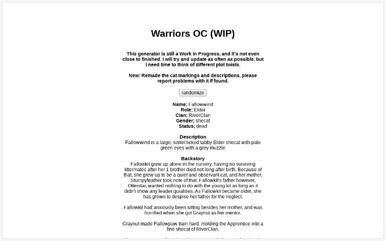 Warriors OC (WIP) ― Perchance Generator