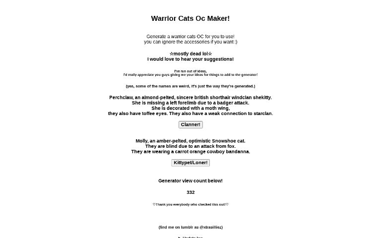 Warrior Cats Oc Maker! ― Perchance Generator