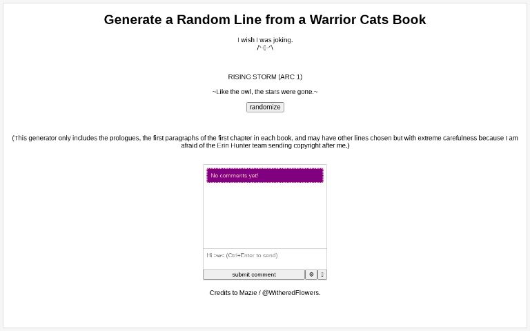 Generate a Random Line from a Warrior Cats Book
