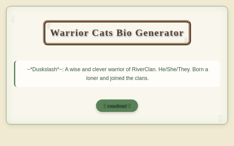 Warrior Cats Bio Generator