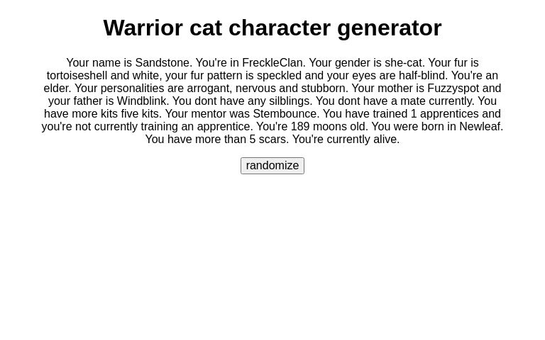 Warrior cat character generator