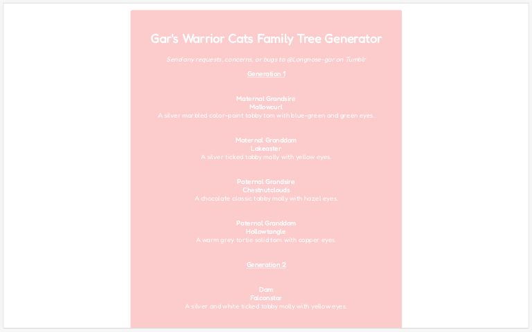 Gar's Warrior Cats Family Tree Generator