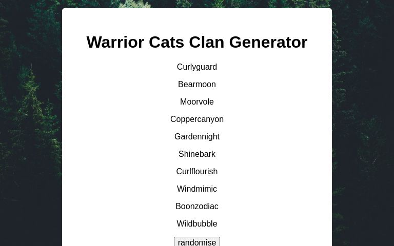 Warrior Cats Clan Generator