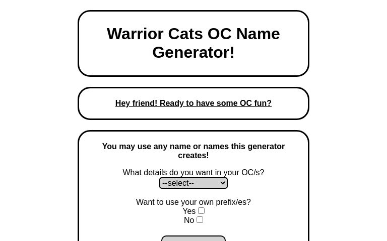 Warrior Cats OC Name Generator!