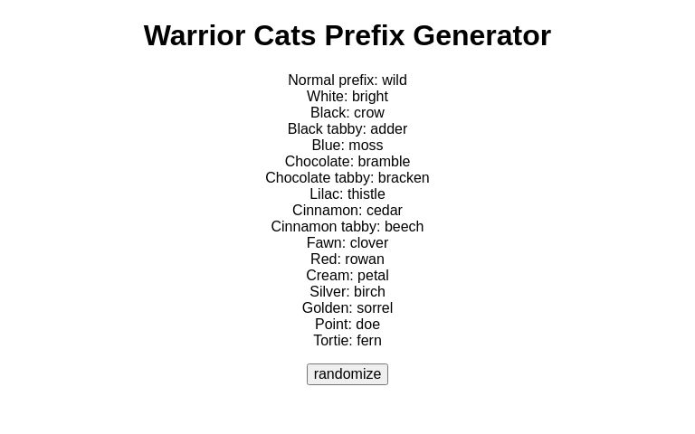 Warrior Cats Prefix Generator