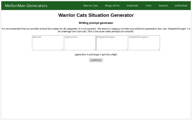Warrior Cats Situation Generator