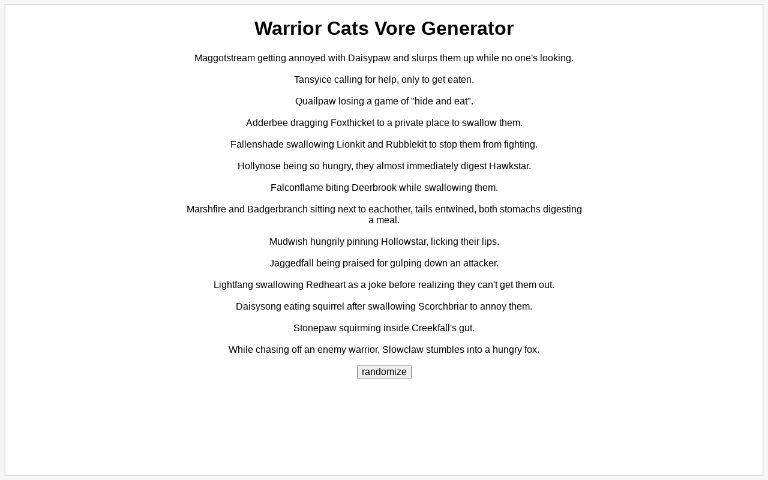Warrior Cats Vore Generator