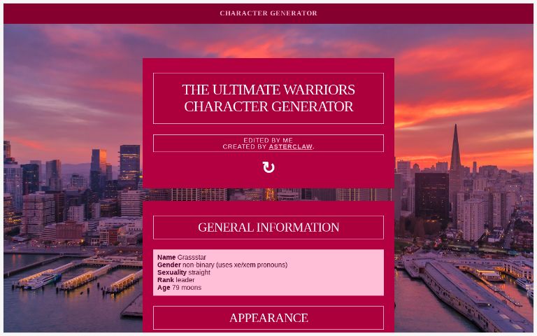 The Ultimate Warriors Character Generator