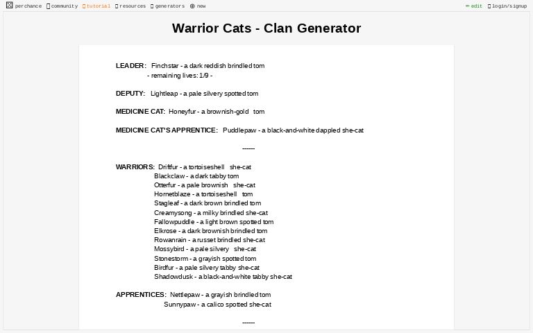 Warrior Cats - Clan Generator