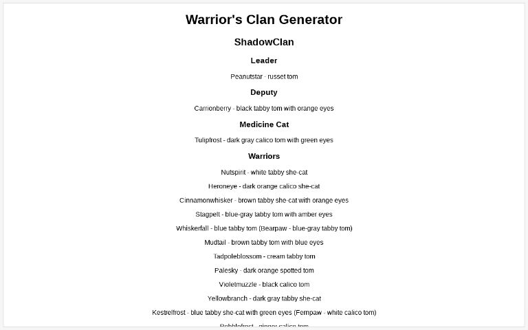 Warrior's Clan Generator