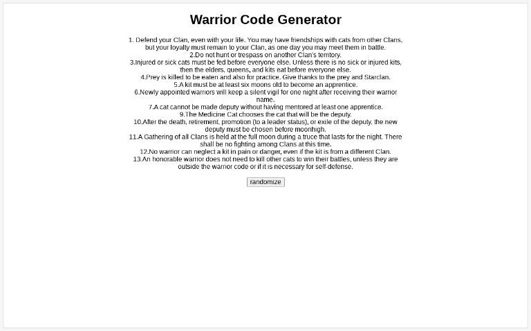 Warrior Code Generator