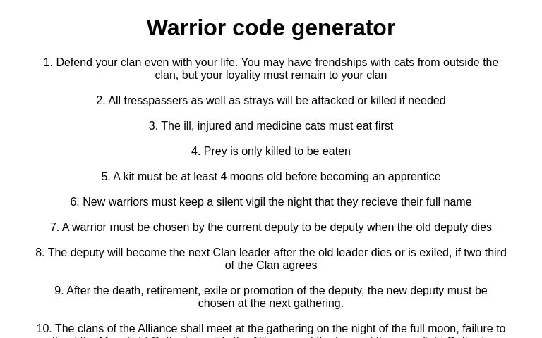 Warrior code generator