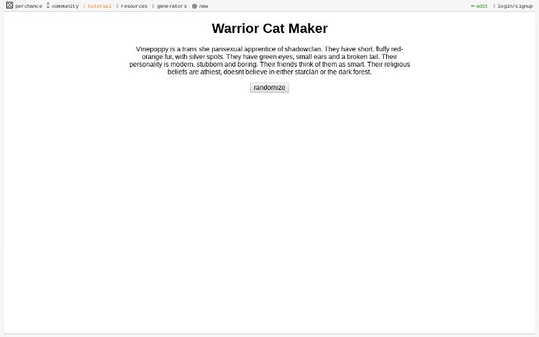 Warrior Cat Maker ― Perchance Generator