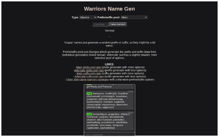 Warriors Name Gen ― Perchance Generator