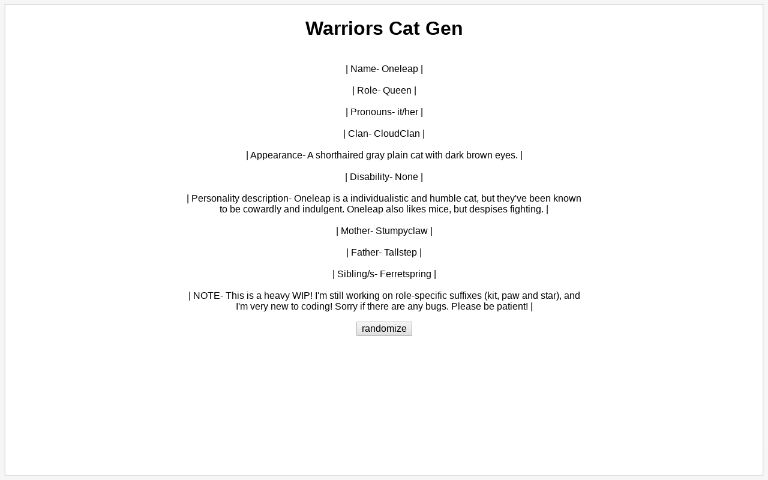 Warriors Cat Gen