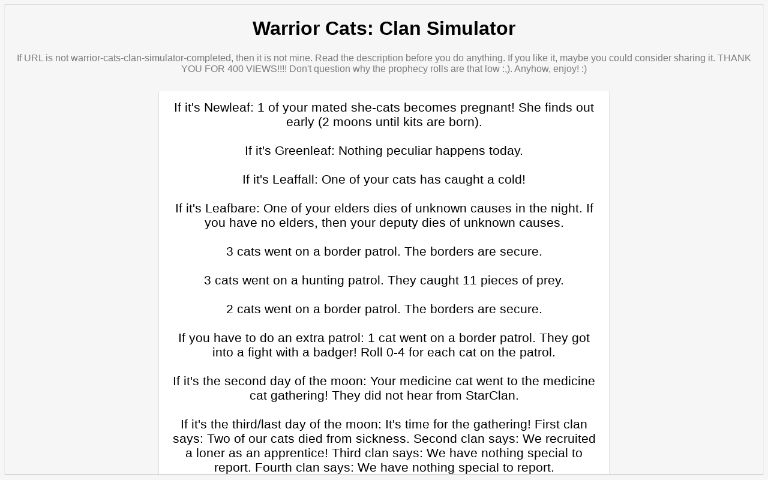 Warrior Cats: Clan Simulator ― Perchance Generator