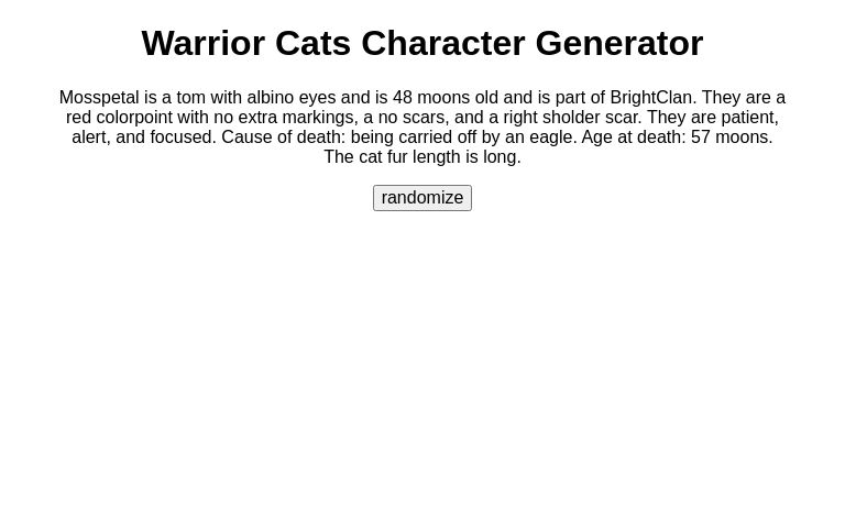 Warrior Cats Character Generator