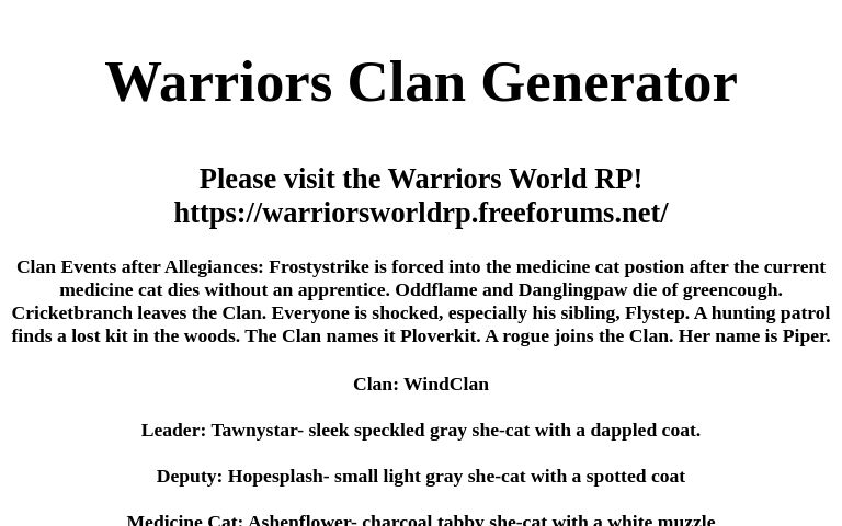 Warriors Clan Generator