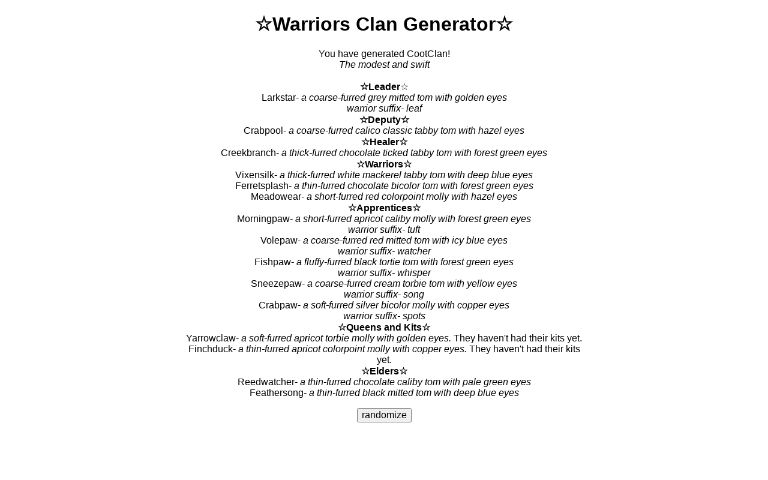 ☆Warriors Clan Generator☆