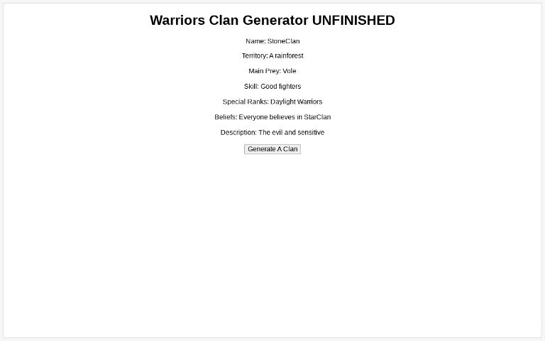 Warriors Clan Generator UNFINISHED