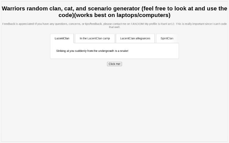 Warriors random clan, cat, and scenario generator (feel free to look at ...