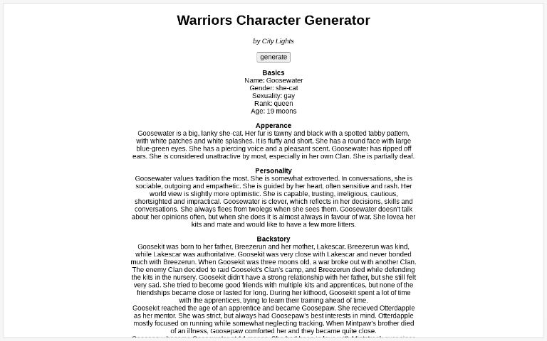 Warriors Character Generator