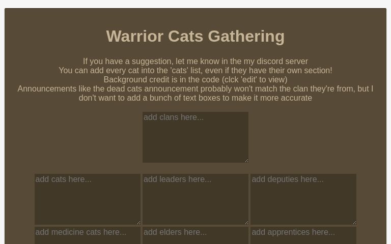 Warrior Cats Gathering ― Perchance Generator