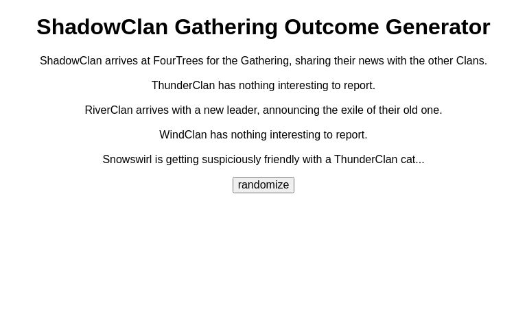ShadowClan Gathering Outcome Generator