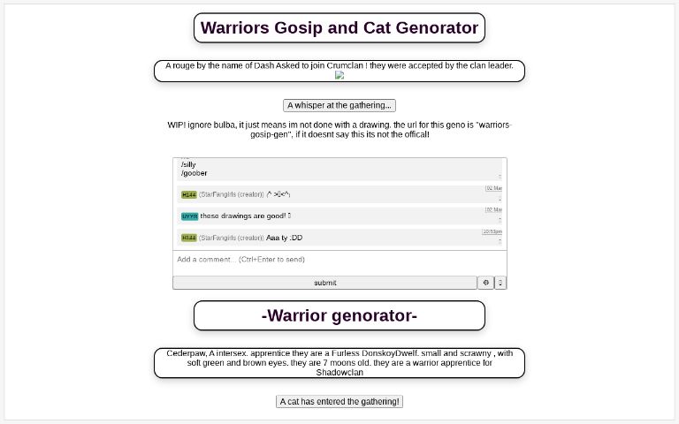 Warriors Gosip and Cat Genorator ― Perchance Generator