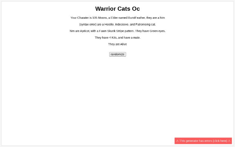 Warrior Cats Oc ― Perchance Generator