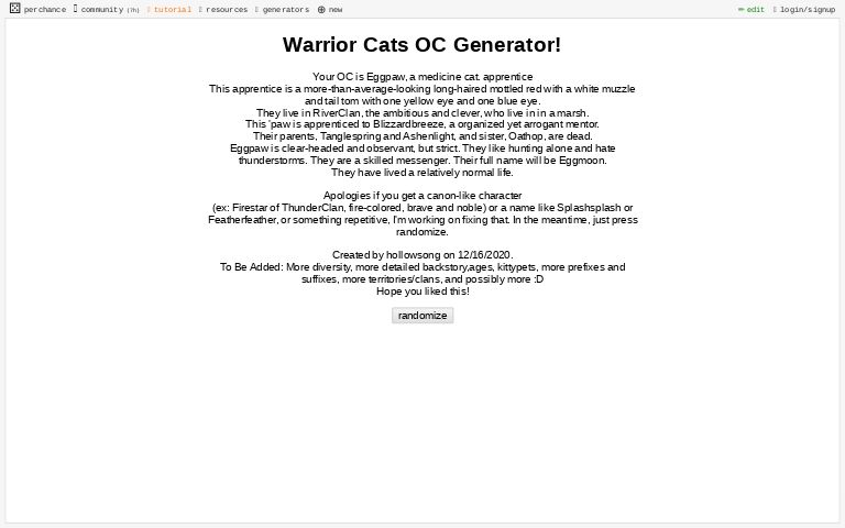 Warrior Cats OC Generator!