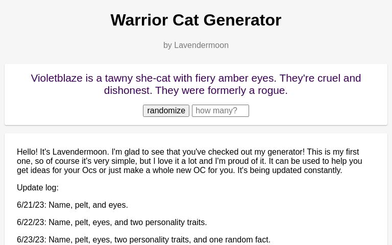 Warrior Cat Generator
