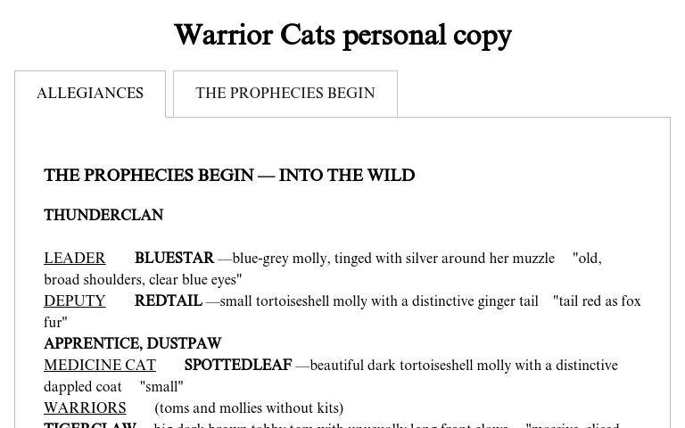 Warrior Cats personal copy ― Perchance Generator