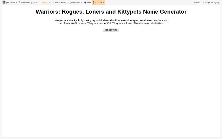 Warriors: Rogues, Loners and Kittypets Name Generator